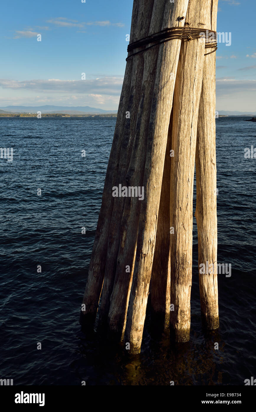 Multi post pier pilings lashed together at Lake Champlain Ferry New ...