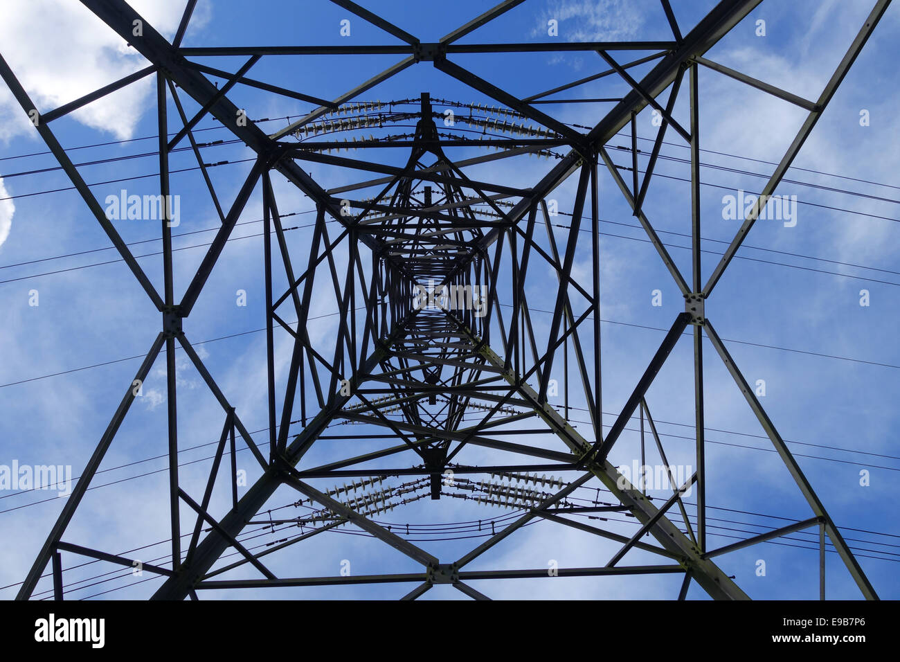 Electric electricity electrical pylon pylons from underneath uk Stock ...