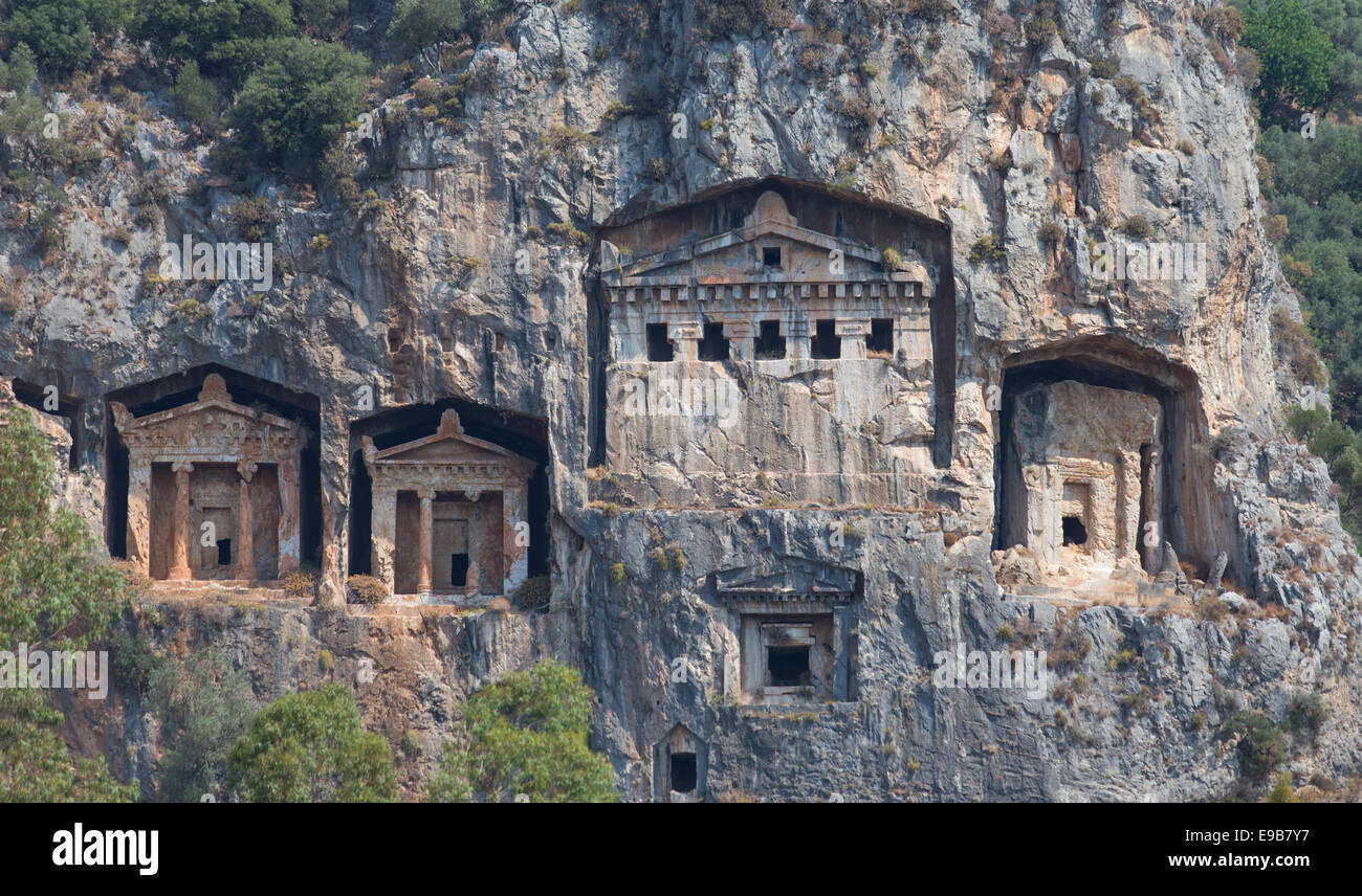 Kaunian rock tombs in Dalyan, Ortaca, Turkey Stock Photo - Alamy