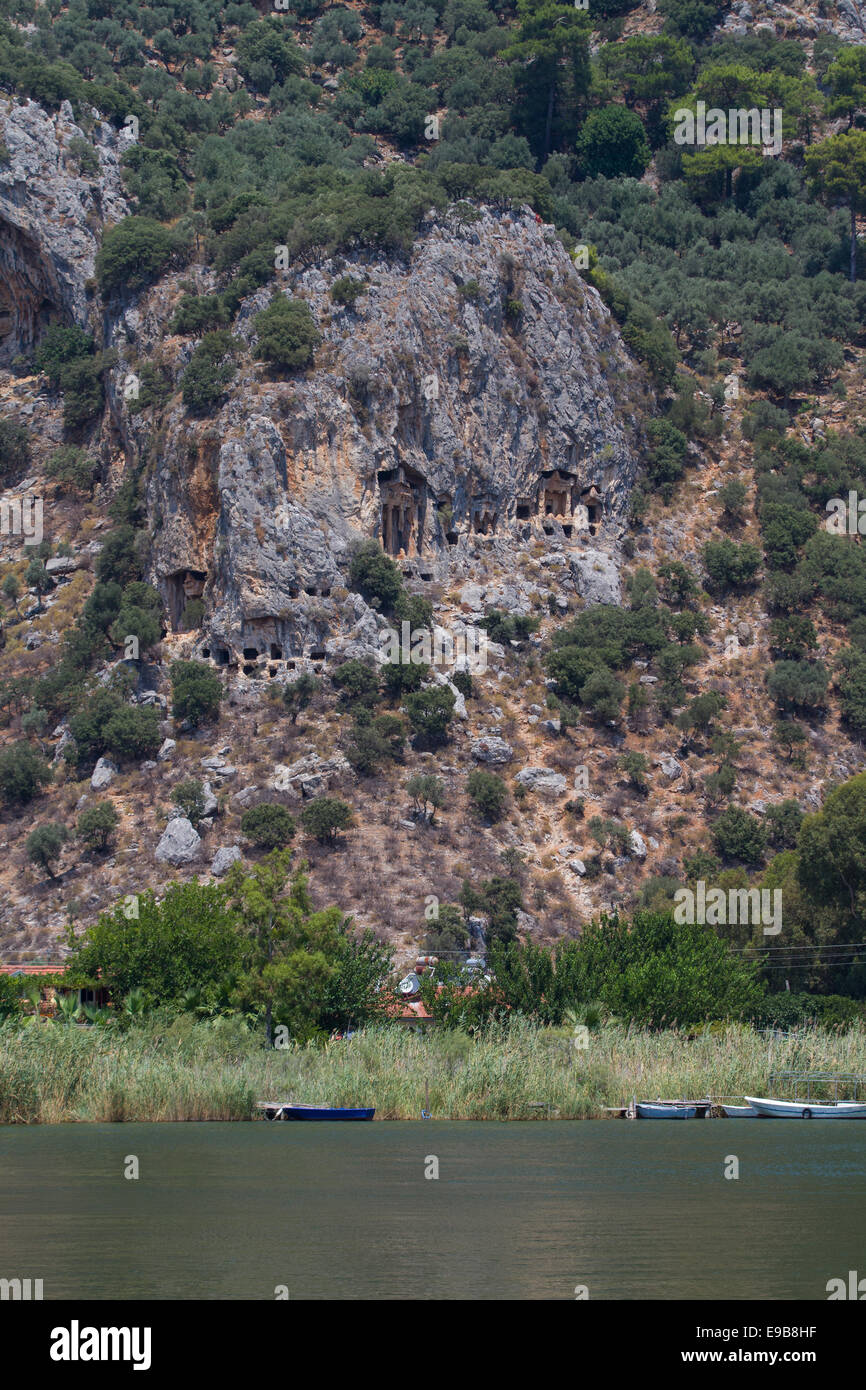 Kaunian rock tombs in Dalyan, Ortaca, Turkey Stock Photo - Alamy