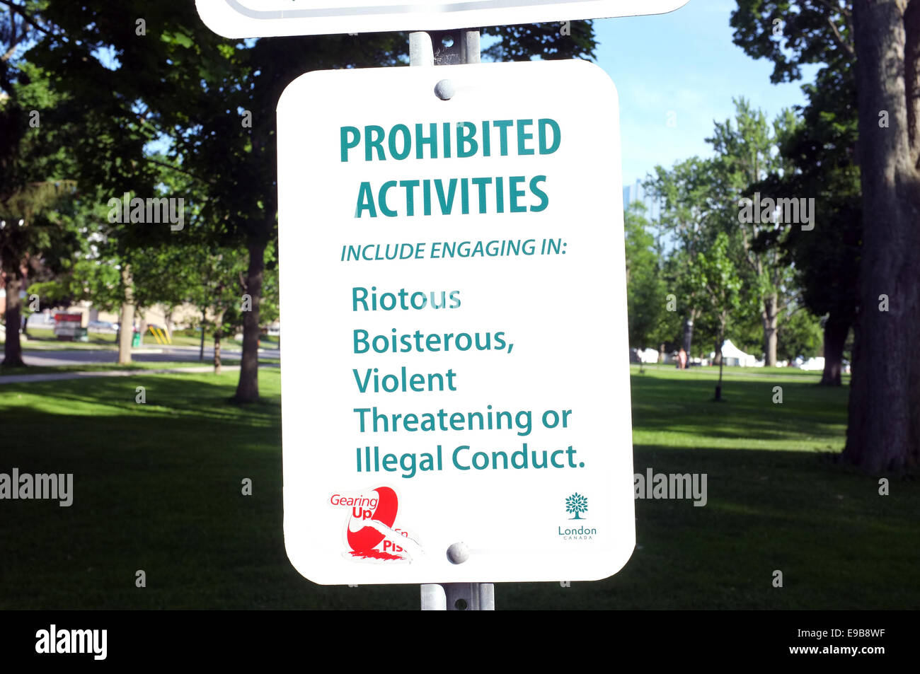 Prohibited activities sign in a park in Canada Stock Photo - Alamy