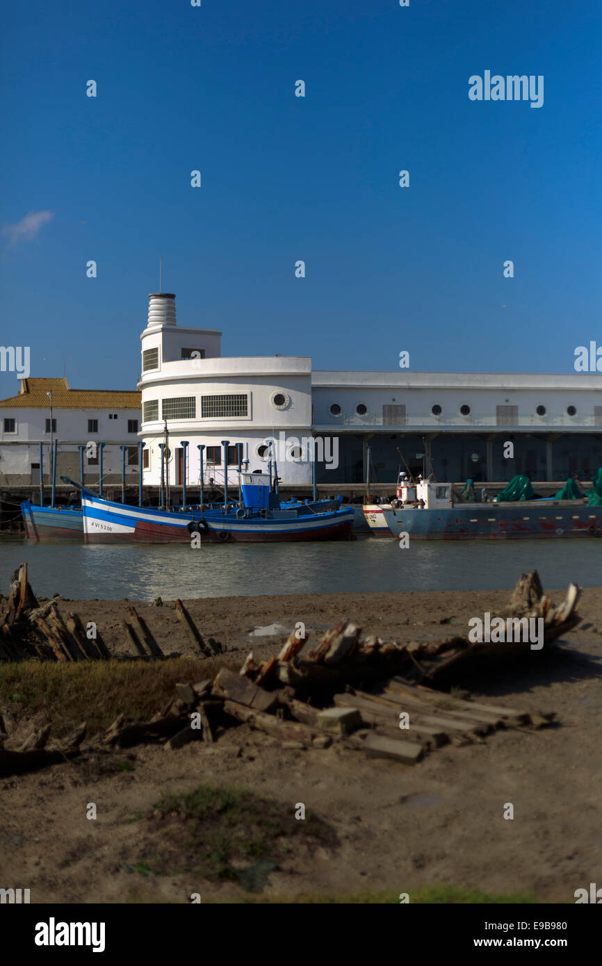 Spanish old harbor in Andalusia. This images show the contrast between ...