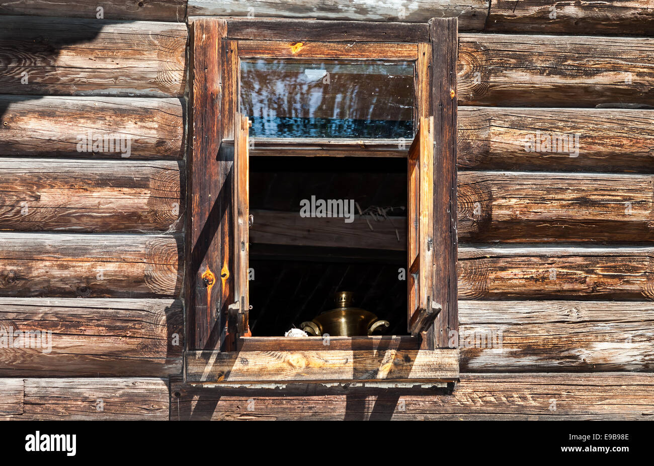 Open window in the old rural wooden house Stock Photo - Alamy
