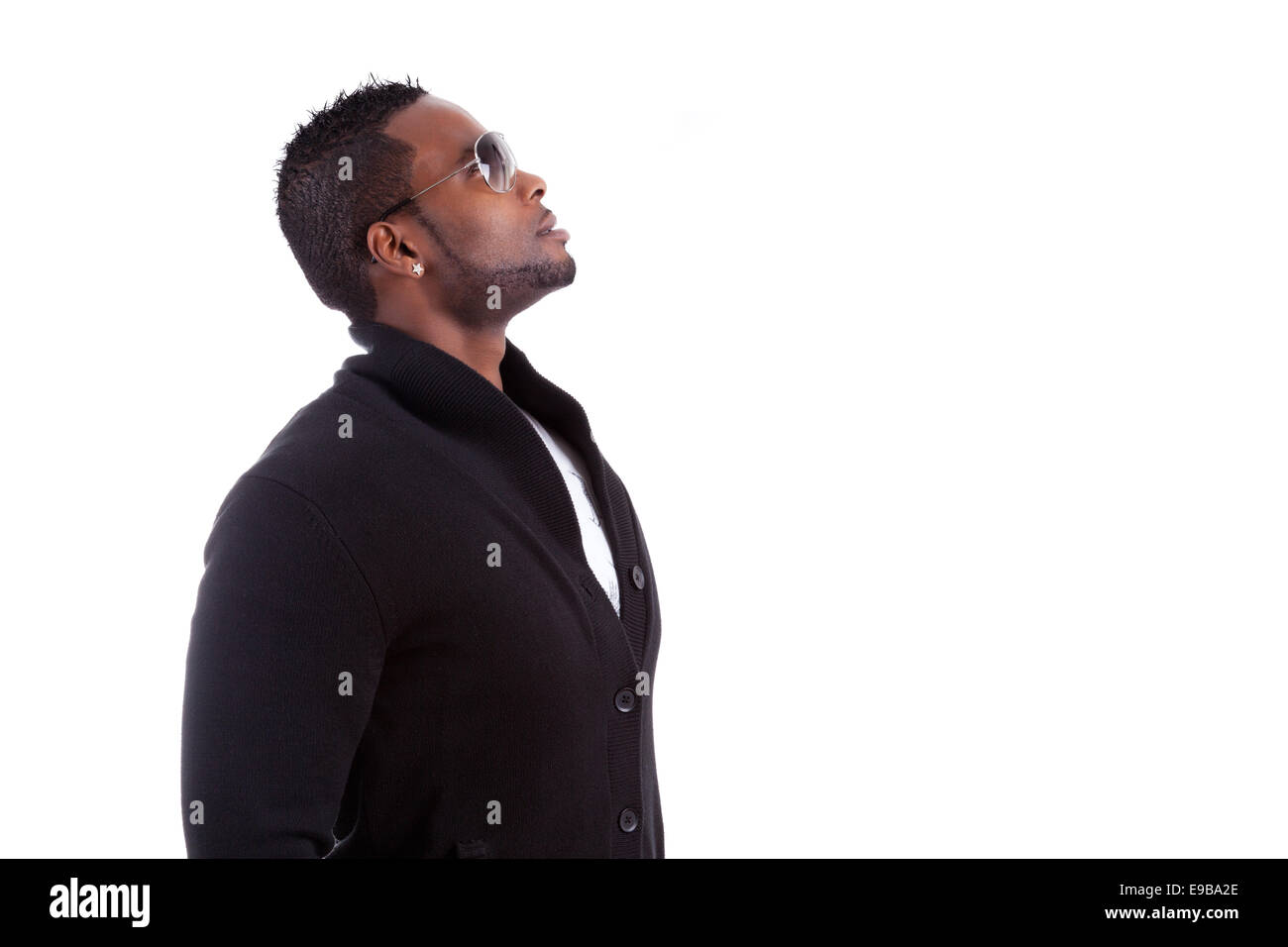 African american man looking up isolated on white background - Black ...