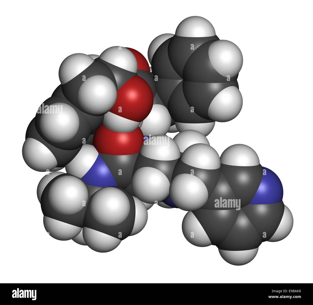 Indinavir HIV drug molecule. Belongs to protease inhibitor class. Atoms ...