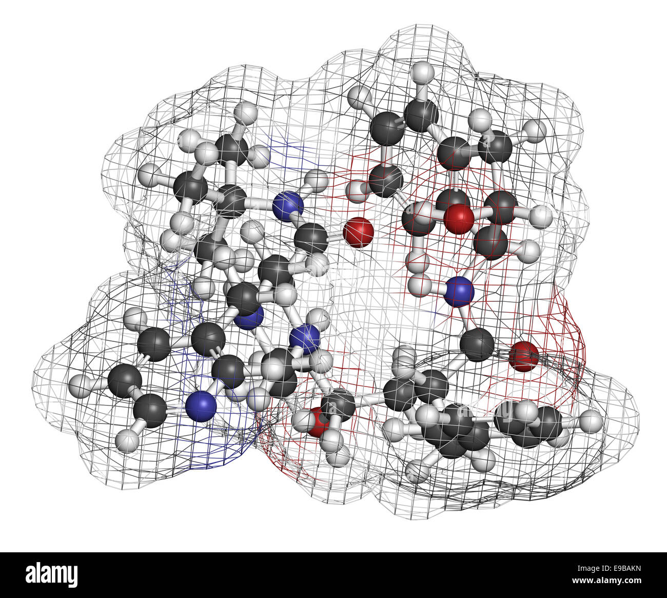 Indinavir HIV drug molecule. Belongs to protease inhibitor class. Atoms ...