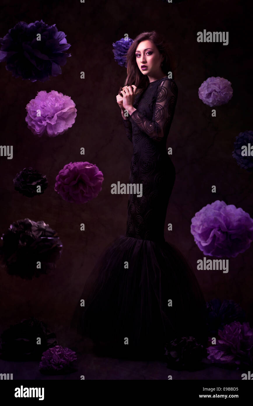 Beautiful woman in black lace hi-res stock photography and images - Alamy