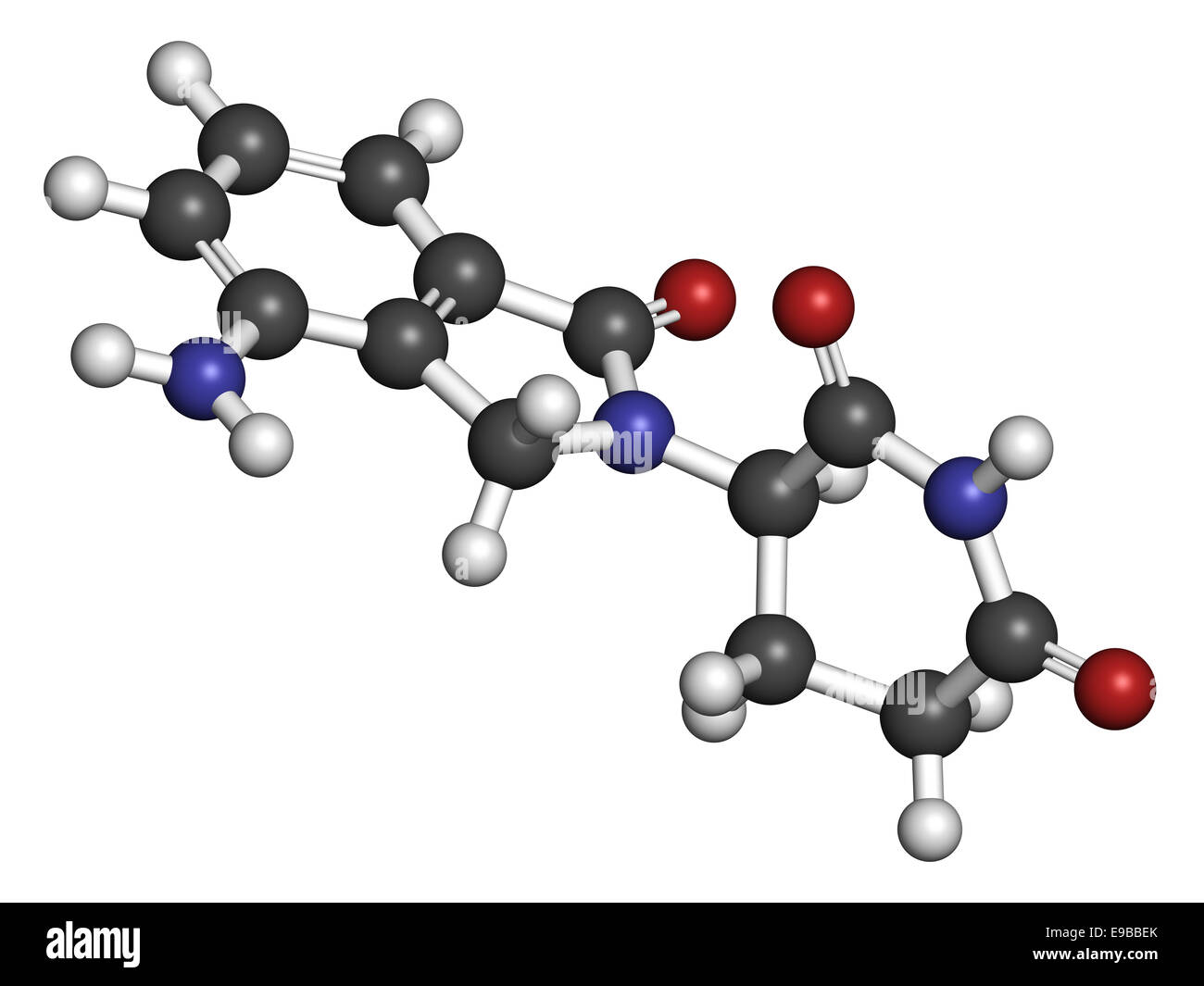 Lenalidomide multiple myeloma drug molecule. Atoms are represented as ...
