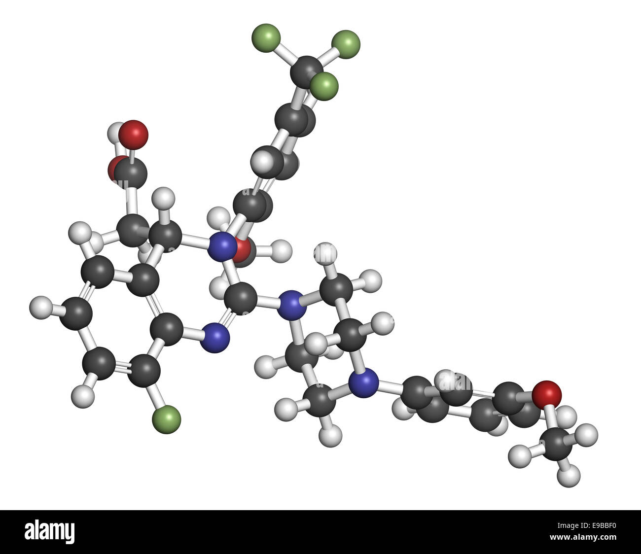 letermovir cytomegalovirus (CMV) drug molecule. Atoms are represented ...