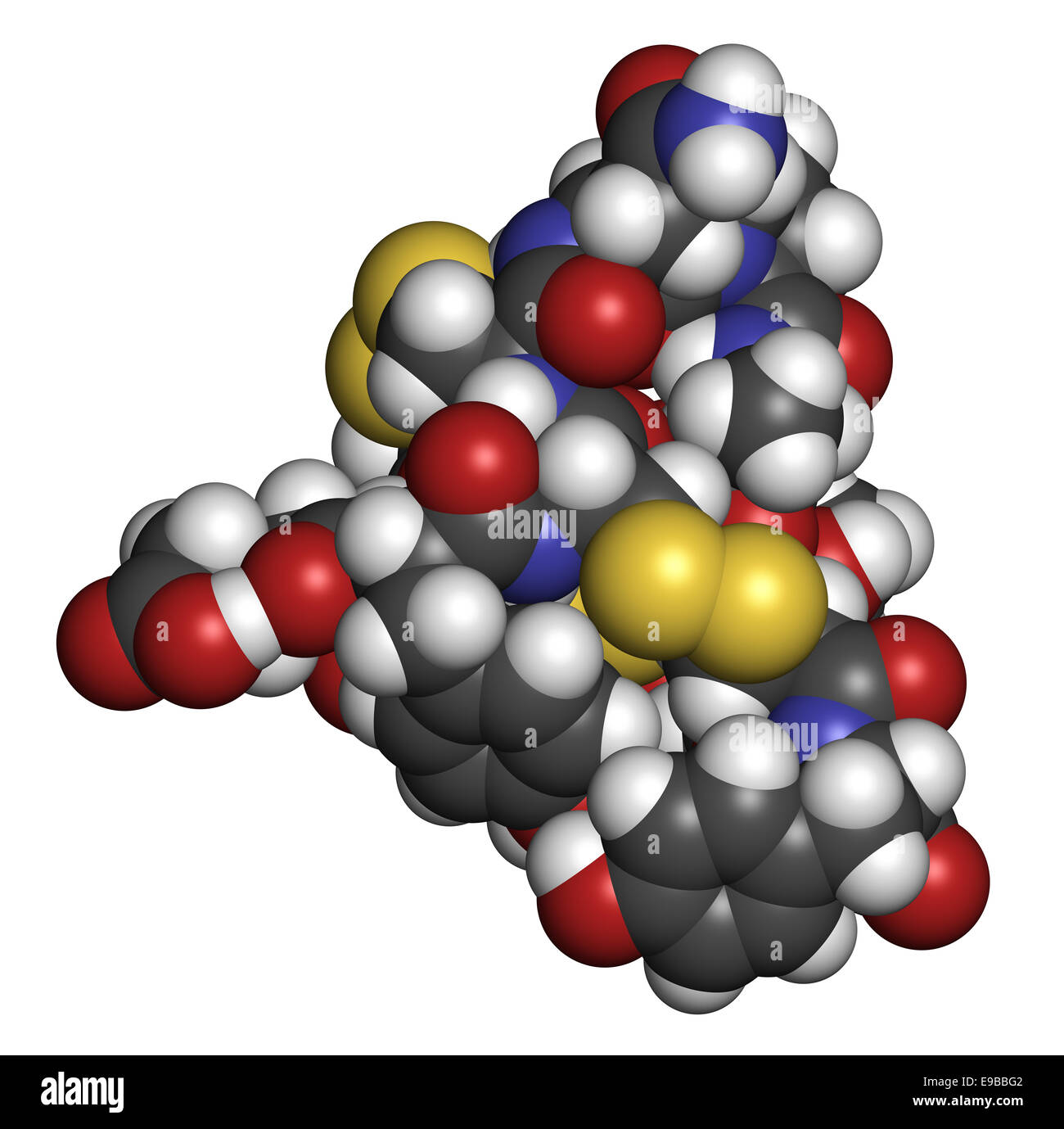 Linaclotide irritable bowel syndrome drug molecule. Atoms are ...