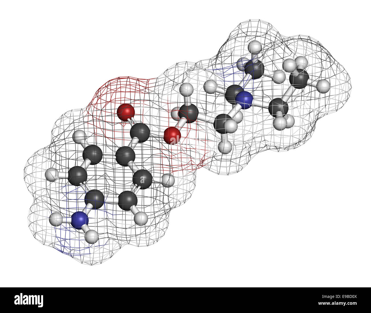 Procaine topical anesthetic drug molecule. Atoms are represented as ...