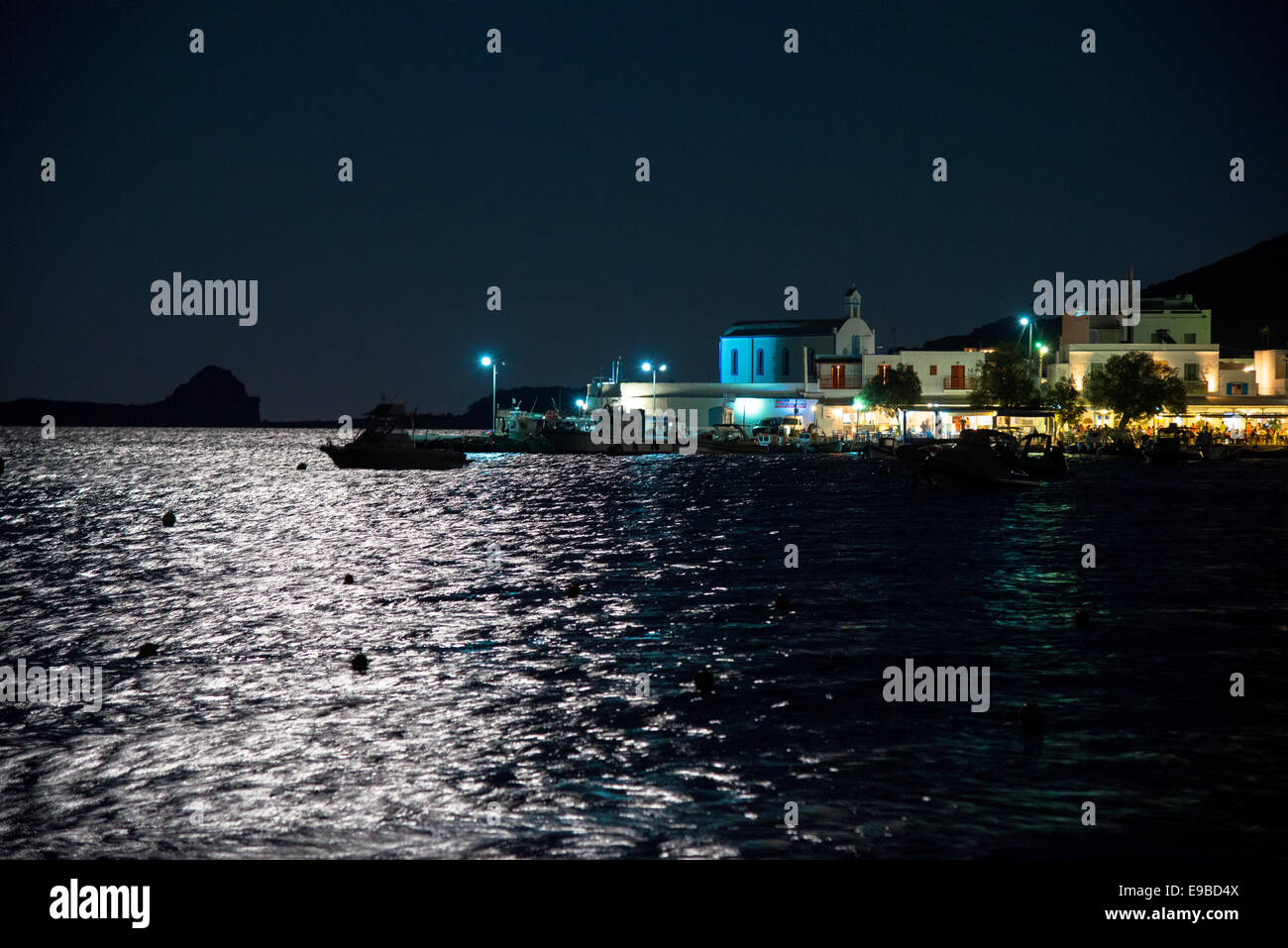 harbour of pollonia at milos in greece at night Stock Photo - Alamy