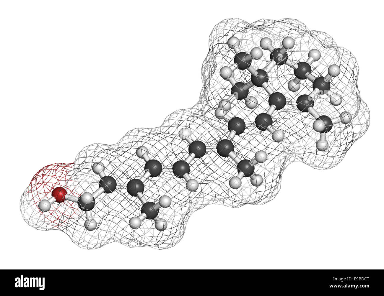 Retinol (Vitamin A) molecule. Atoms are represented as spheres with ...