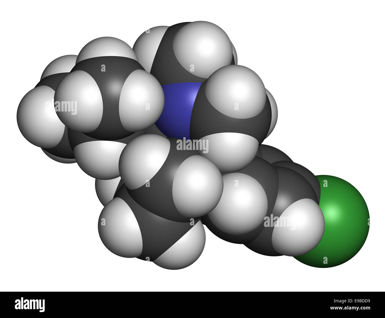 Sibutramine obesity drug molecule. Atoms are represented as spheres ...