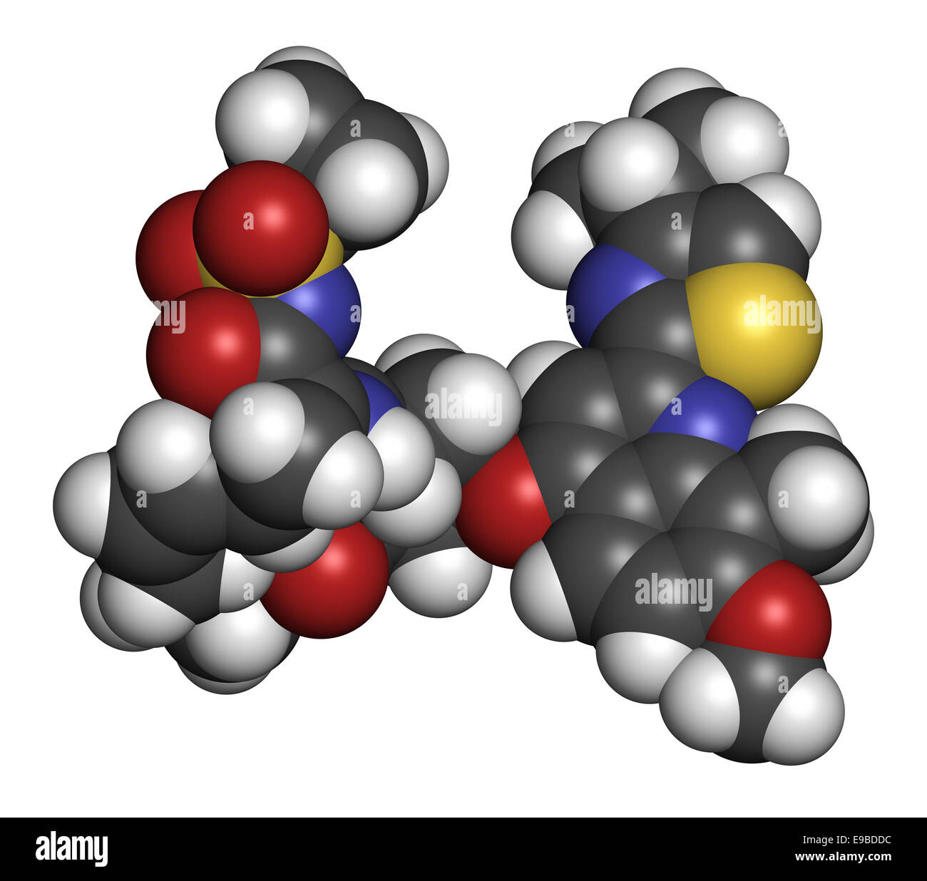 Simeprevir hepatitis C virus (HCV) drug molecule. Atoms are represented ...