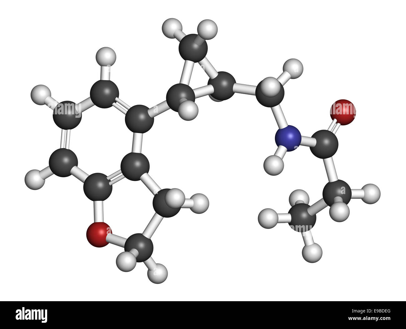 Tasimelteon sleep disorder drug molecule Atoms are represented as spheres with conventional ...