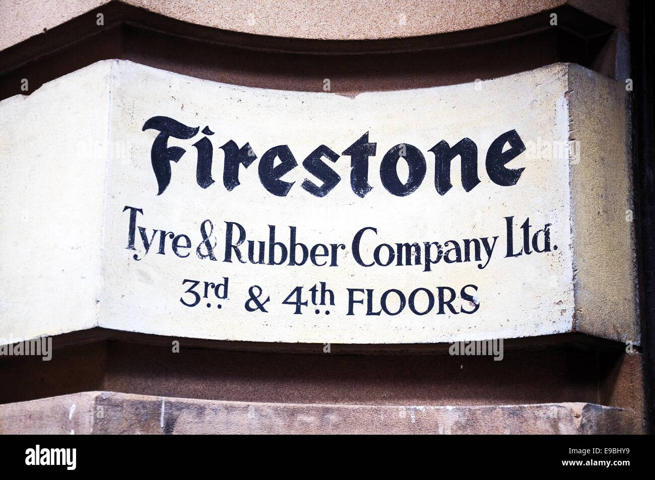 Firestone name in building doorway, Nottingham, Nottinghamshire ...