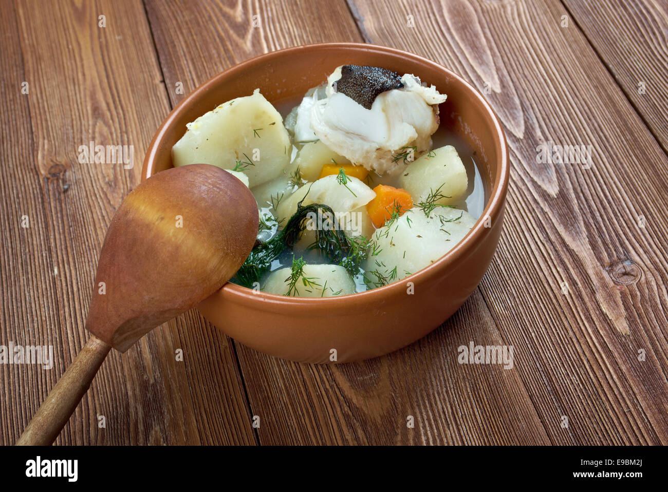 stew fresh northern catfish with potato Stock Photo - Alamy
