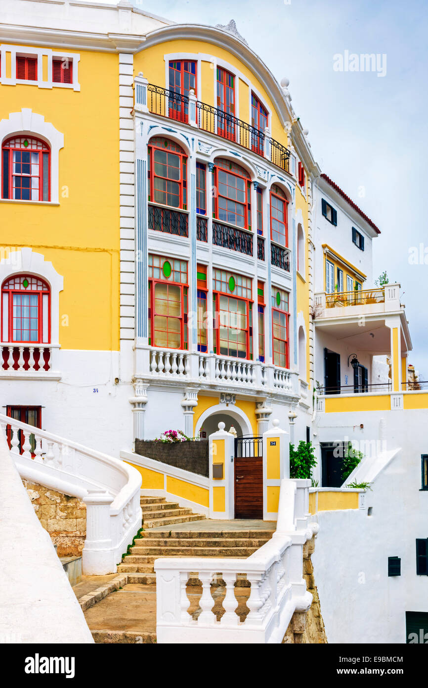 Traditional Menorcan architecture in a multicoloured house, Mahon ...
