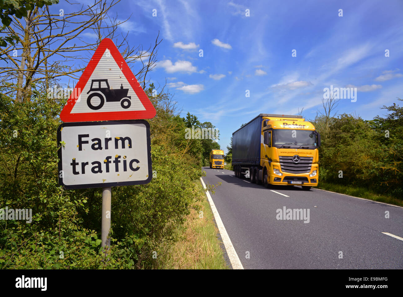 lorry passing sharp bend warning sign for half a mile ahead yorkshire ...