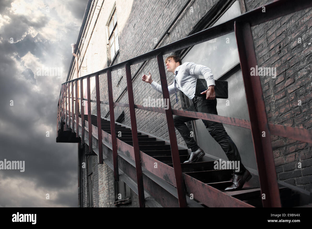Old man up ladder hi-res stock photography and images - Alamy