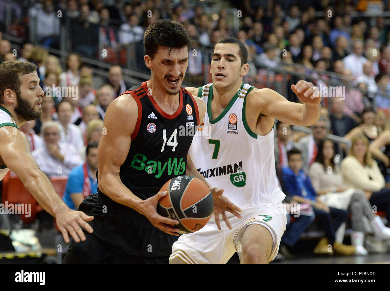 Munich, Germany. 23rd Oct, 2014. Munich's Nihad Djedovic (l) vies for ...