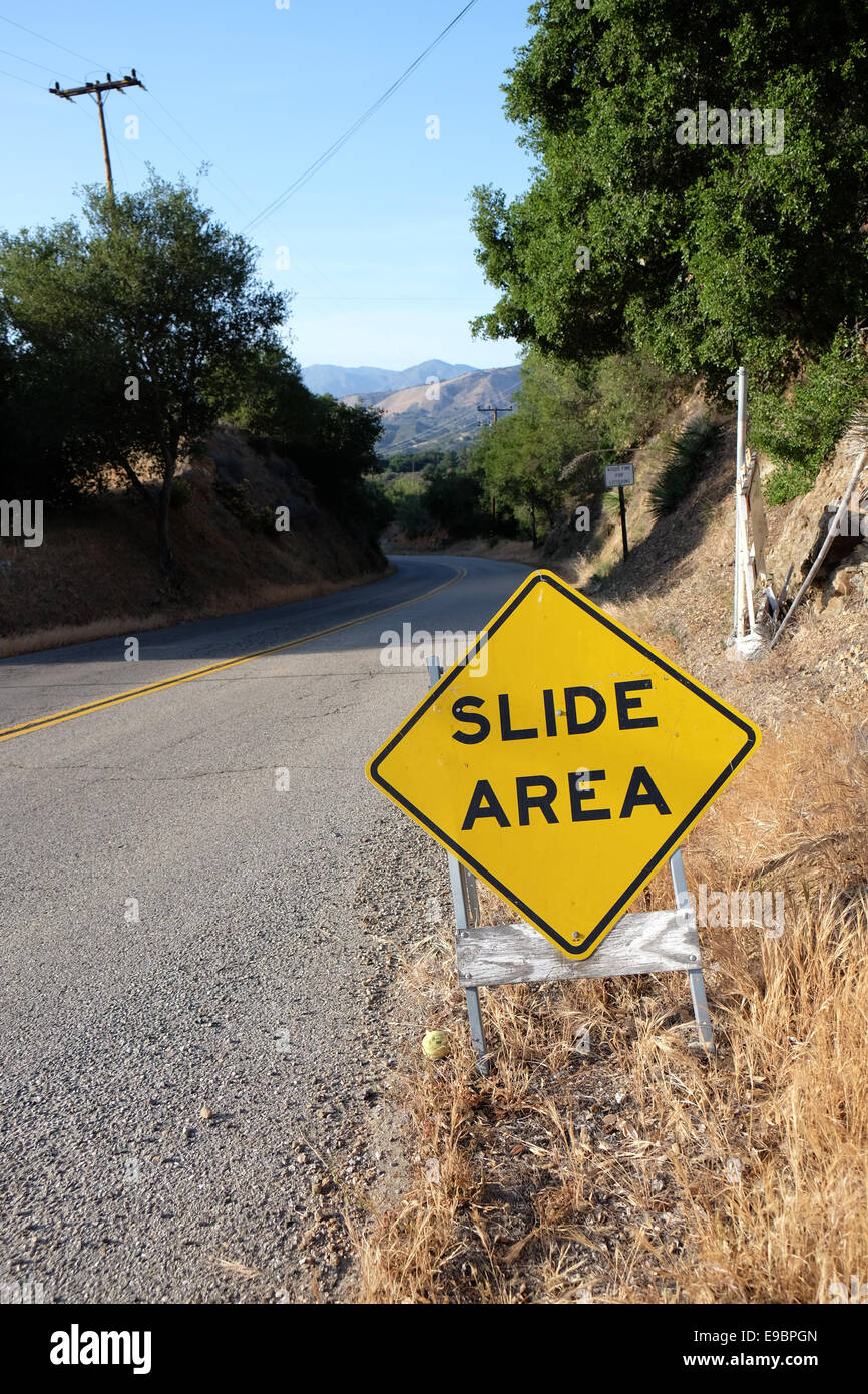 rock slide area warnings off Highway 1 California Stock Photo - Alamy
