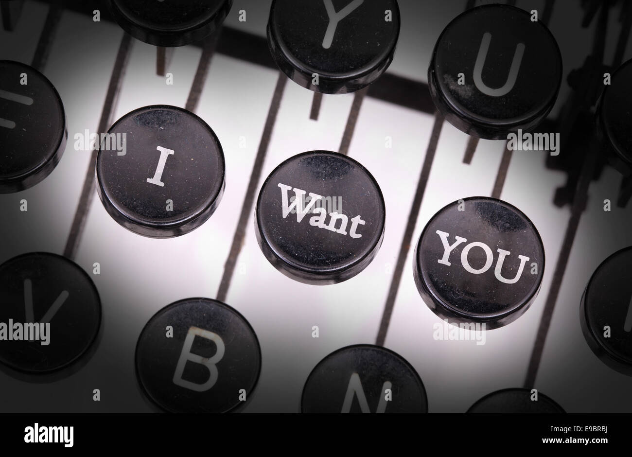 Typewriter with special buttons, I - want - you Stock Photo - Alamy