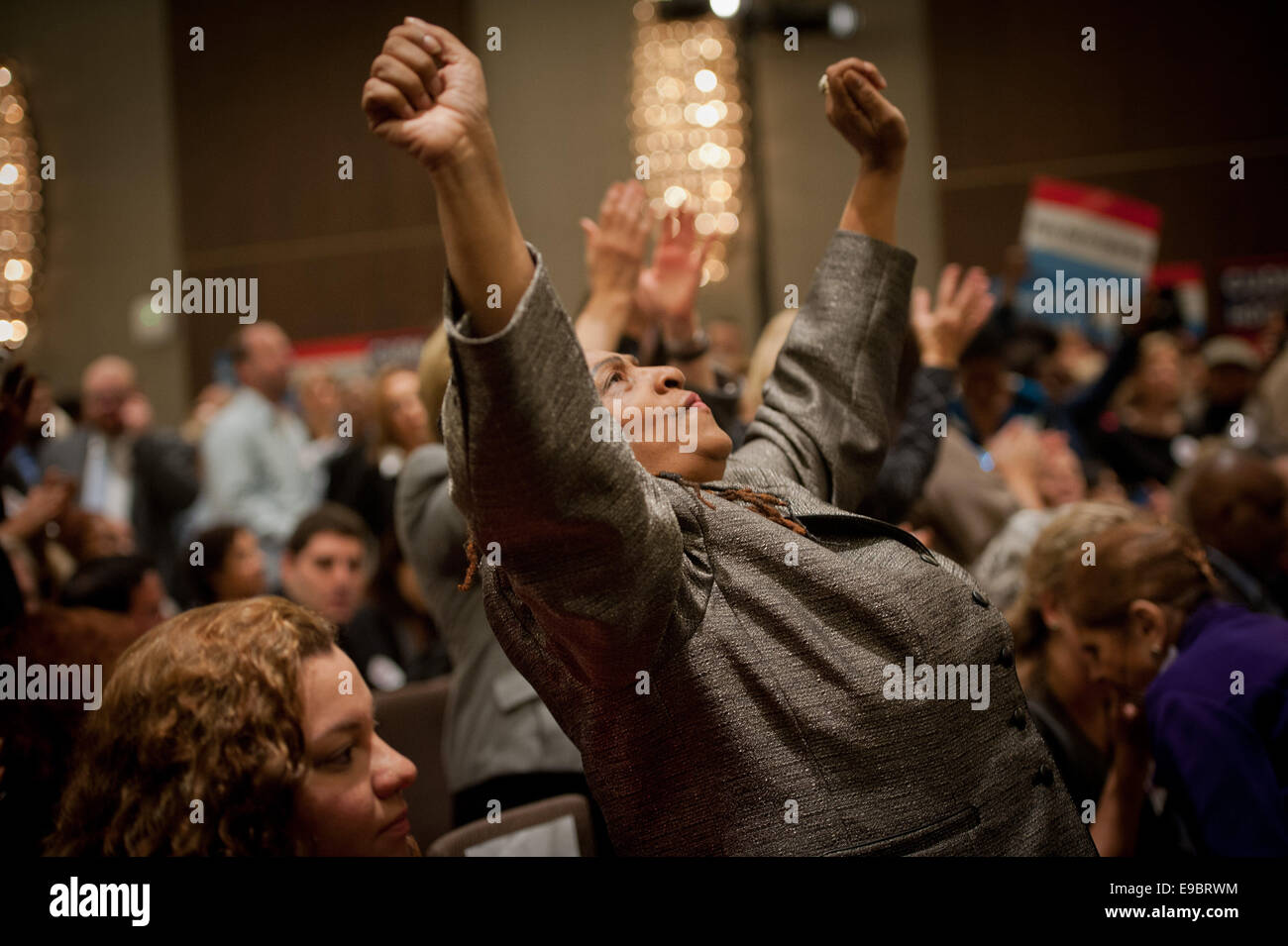 Manhattan, New York, USA. 23rd Oct, 2014. Jackie Rowe Adams reacts as ...