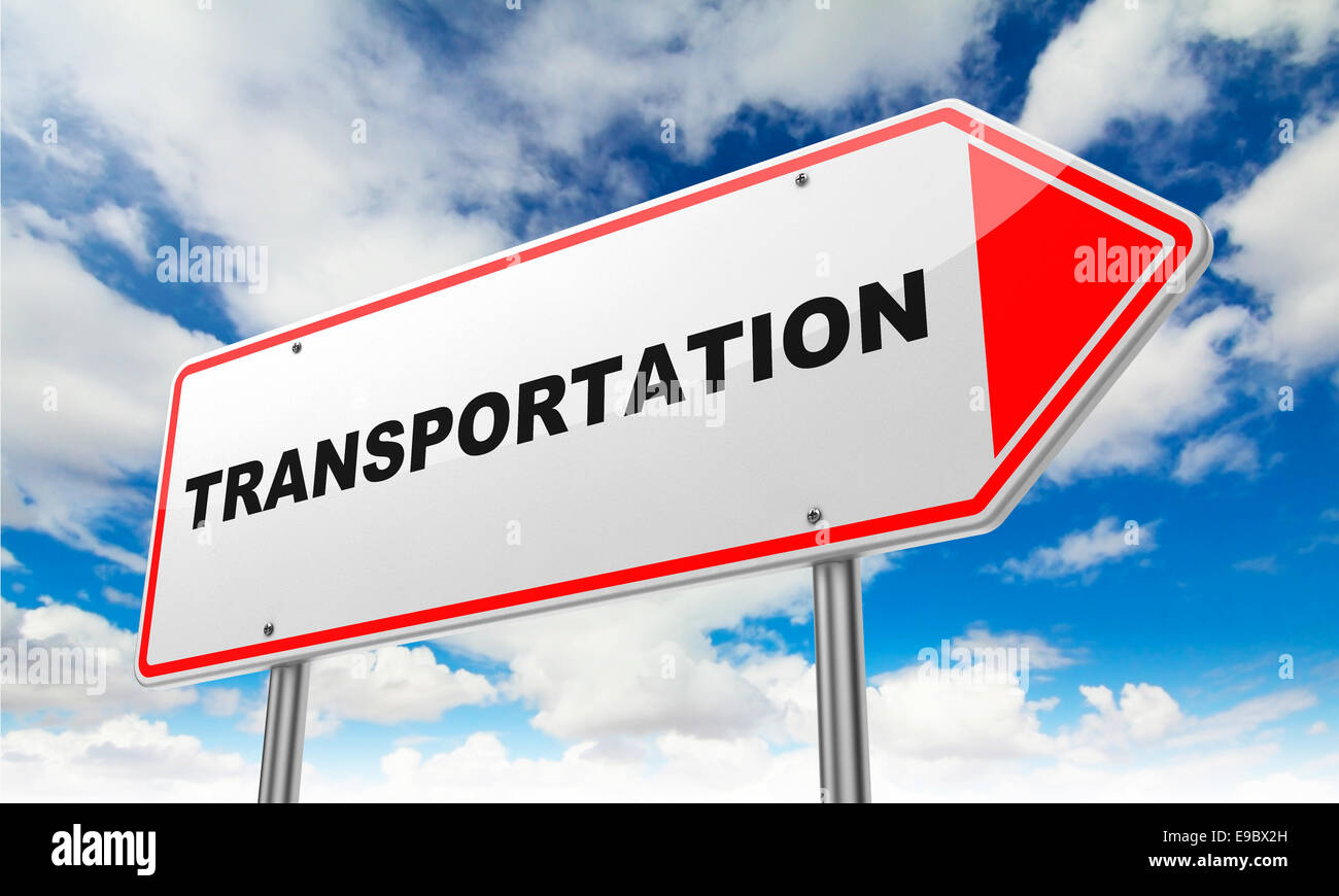 Transportation on Red Road Sign Stock Photo - Alamy