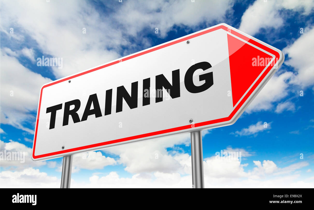 Training on Red Road Sign Stock Photo - Alamy