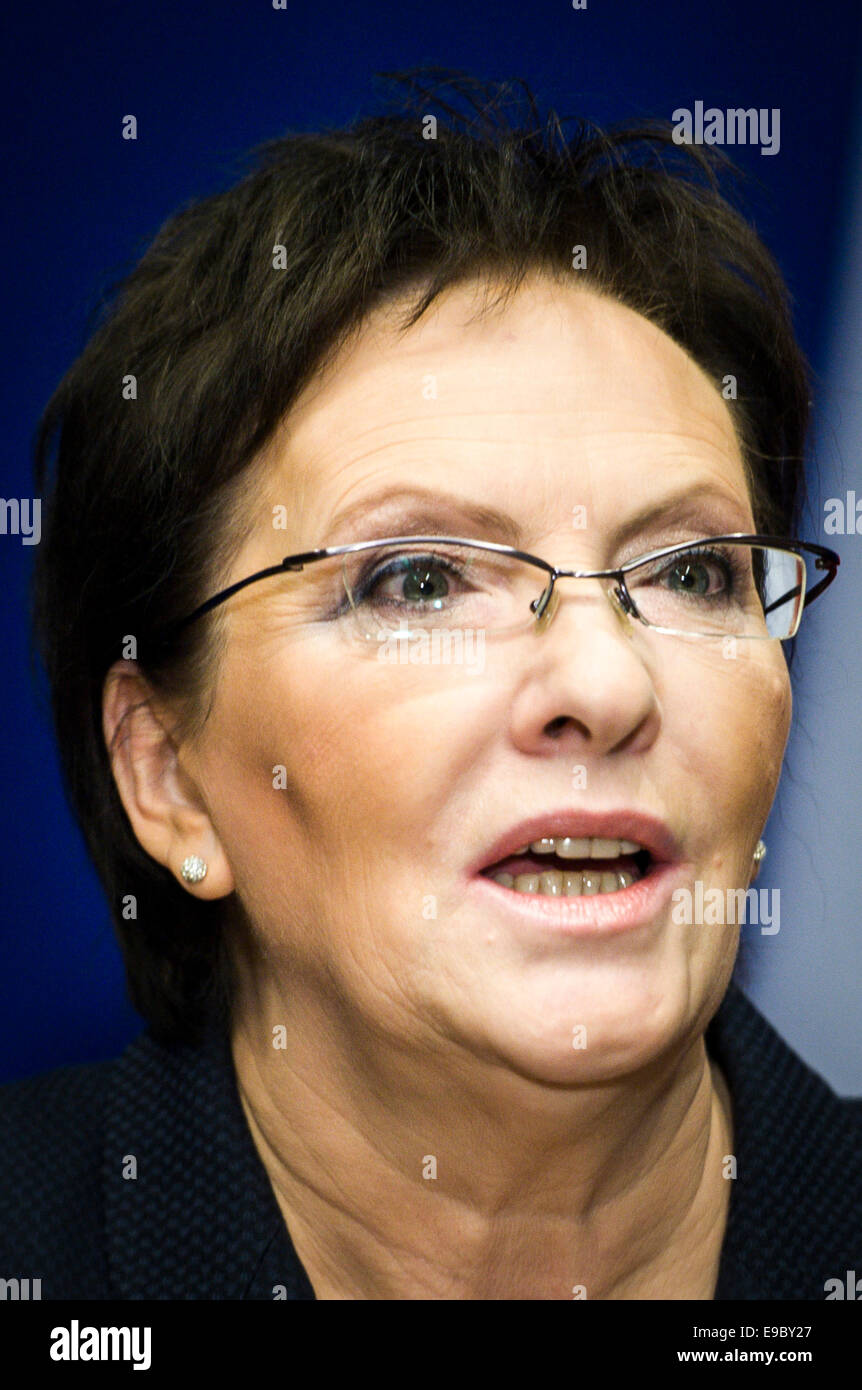 Brussels, Bxl, Belgium. 24th Oct, 2014. Polish Prime Minister Ewa Kopacz speaks during a press ...