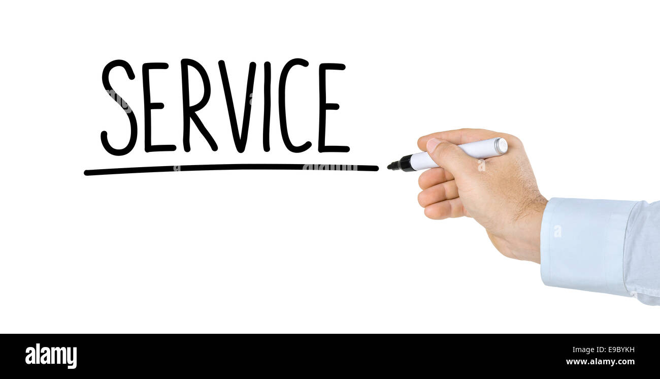 Hand with pen writing the word Service Stock Photo - Alamy