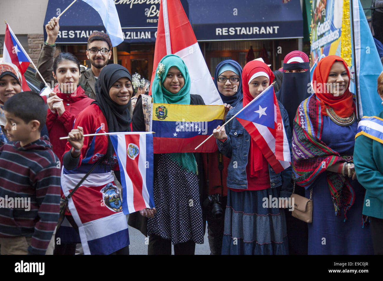 Hispanic Day Parade on 5th Avenue in NYC. Hispanic Muslims representing ...