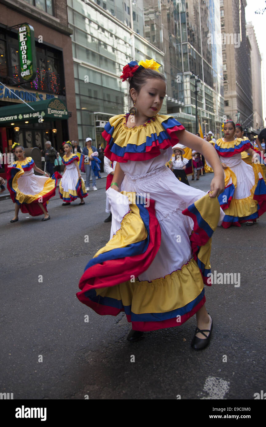 Hispanic Day Parade on 5th Avenue in New York City. Child dancers ...
