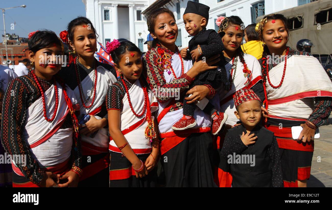 Kathmandu, Nepal. 24th Oct, 2014. People from Newar community ...
