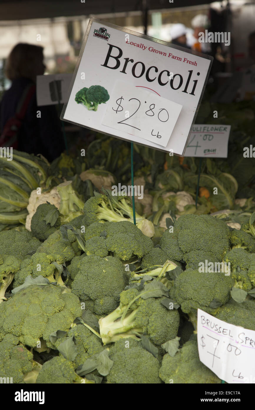 Locally grown, fresh picked broccoli at the farmers market at Prospect ...