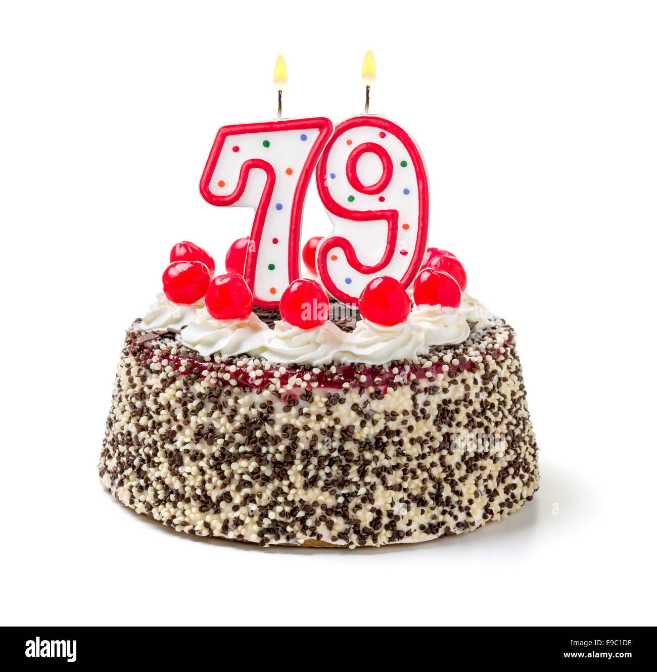 Birthday cake with burning candle number 79 Stock Photo - Alamy