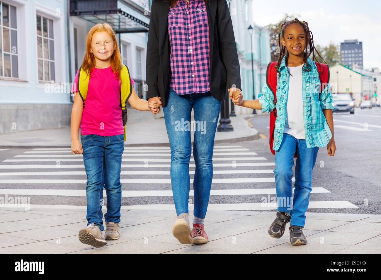 Adult two children walking on hi-res stock photography and images - Alamy