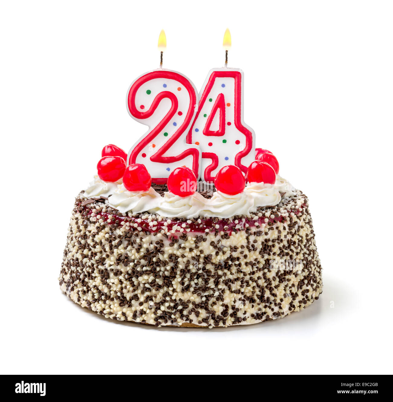 Birthday cake with burning candle number 24 Stock Photo - Alamy