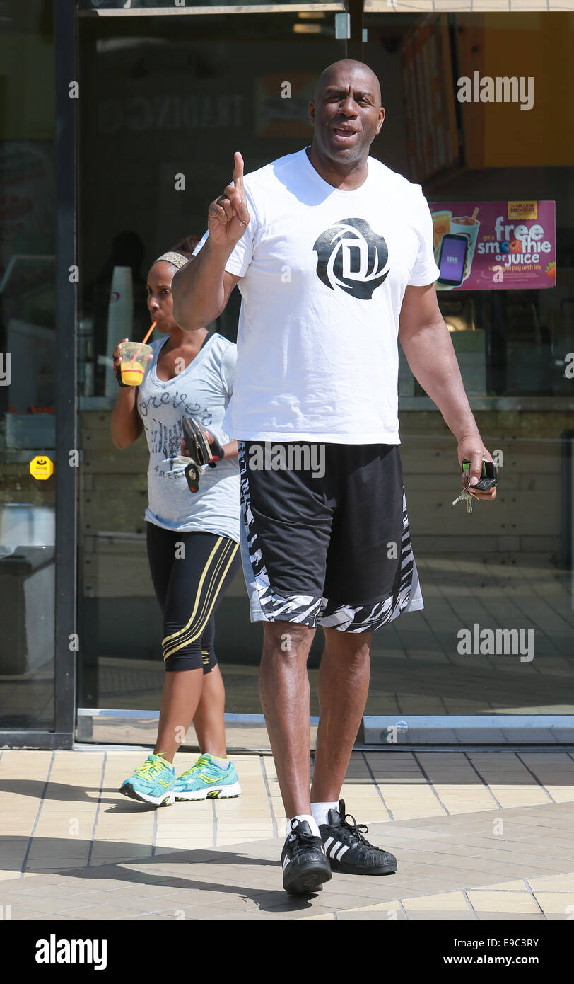Magic Johnson and a friend leave Jamba Juice after a workout Featuring ...