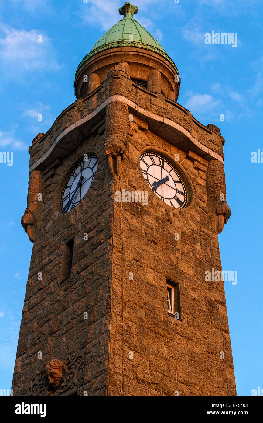 St. Pauli landing bridge clock tower, Hamburg, Germany, Europe ...