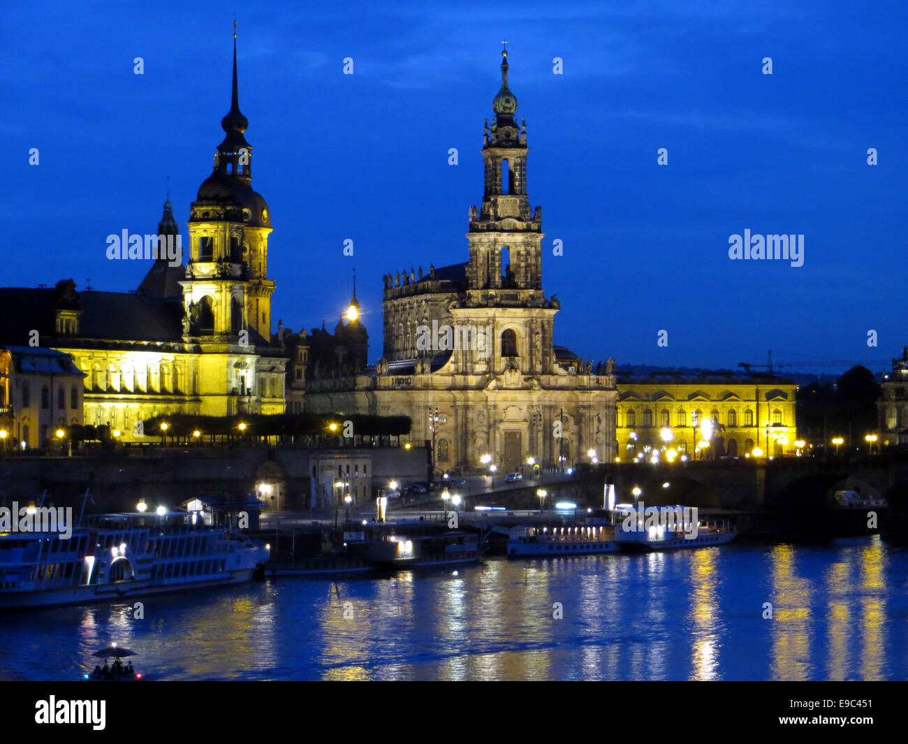Skyline of Dresden at night Stock Photo - Alamy