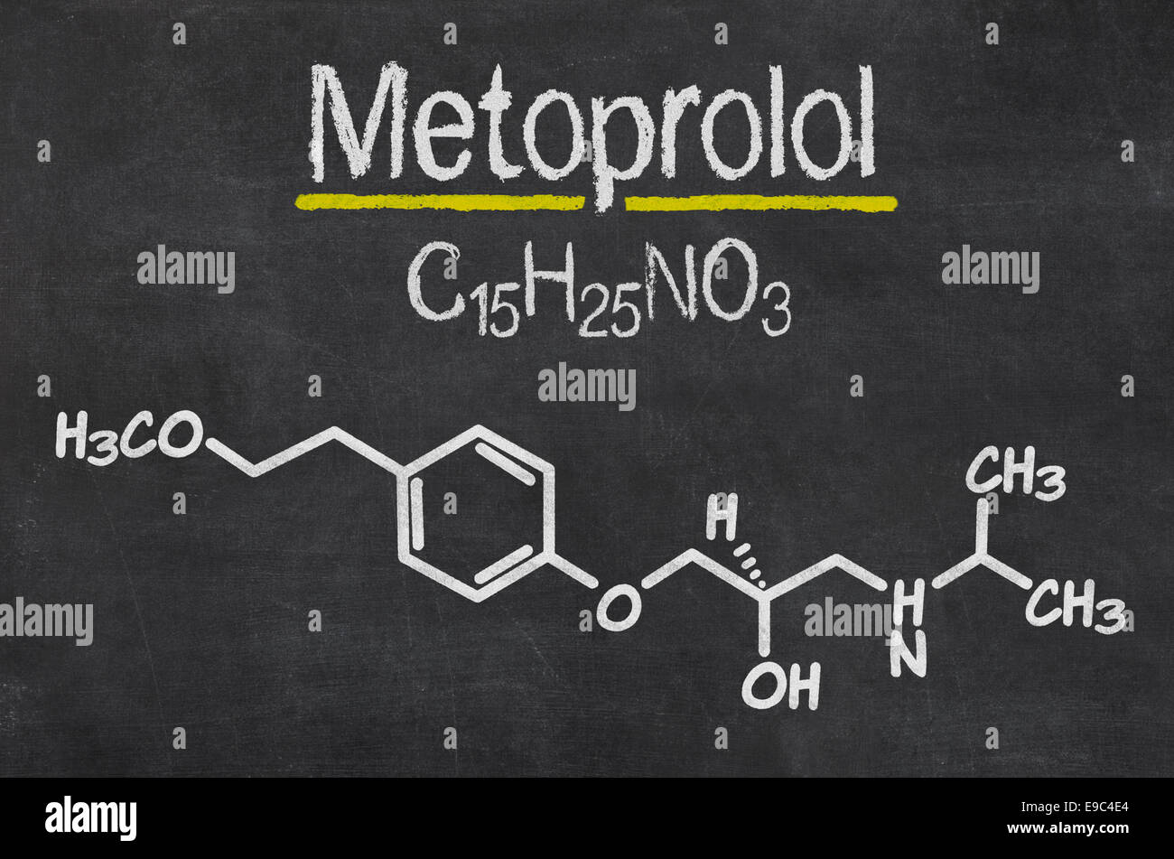 Blackboard with the chemical formula of Metoprolol Stock Photo - Alamy