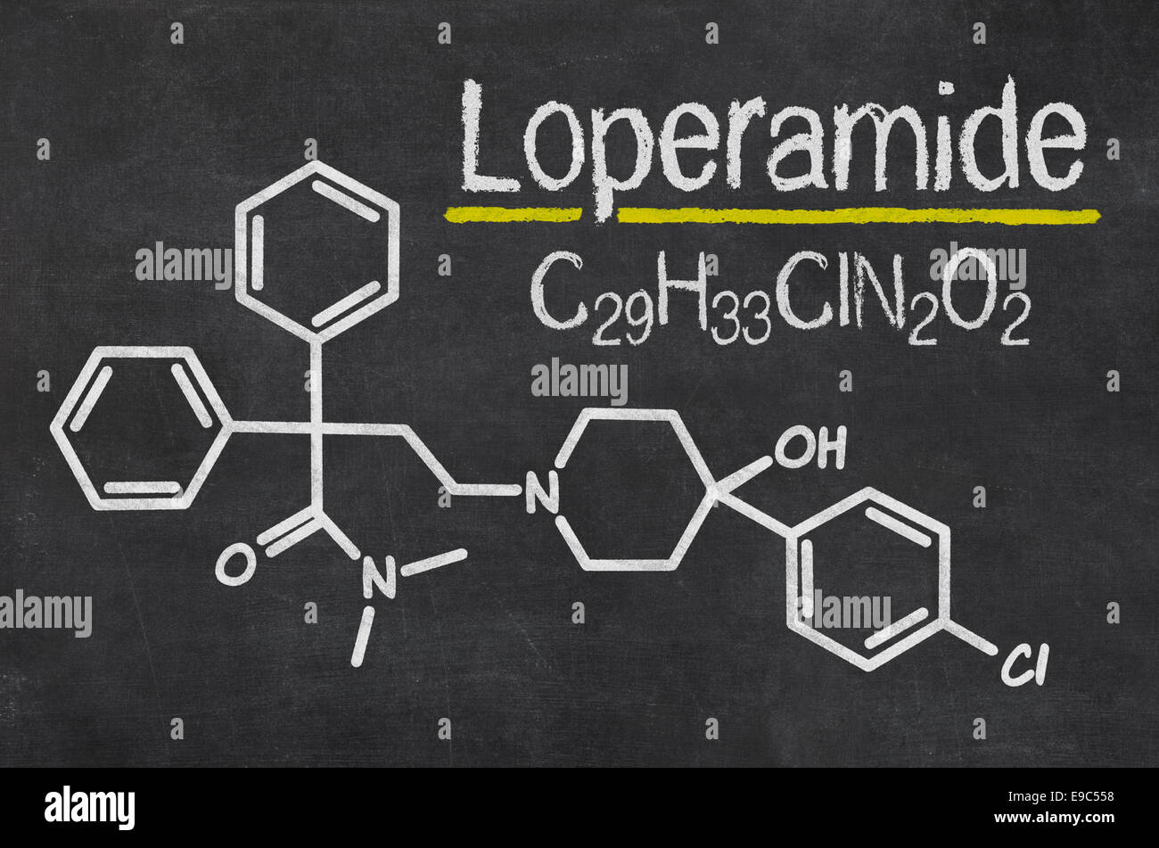 Blackboard with the chemical formula of Loperamide Stock Photo - Alamy