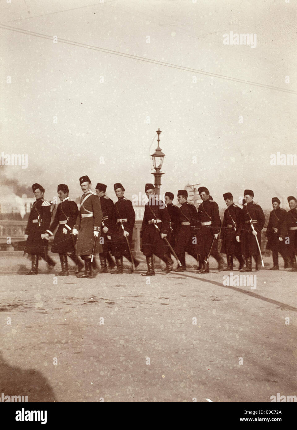 This photograph depicts a military march in Helsinki, Finland, around ...