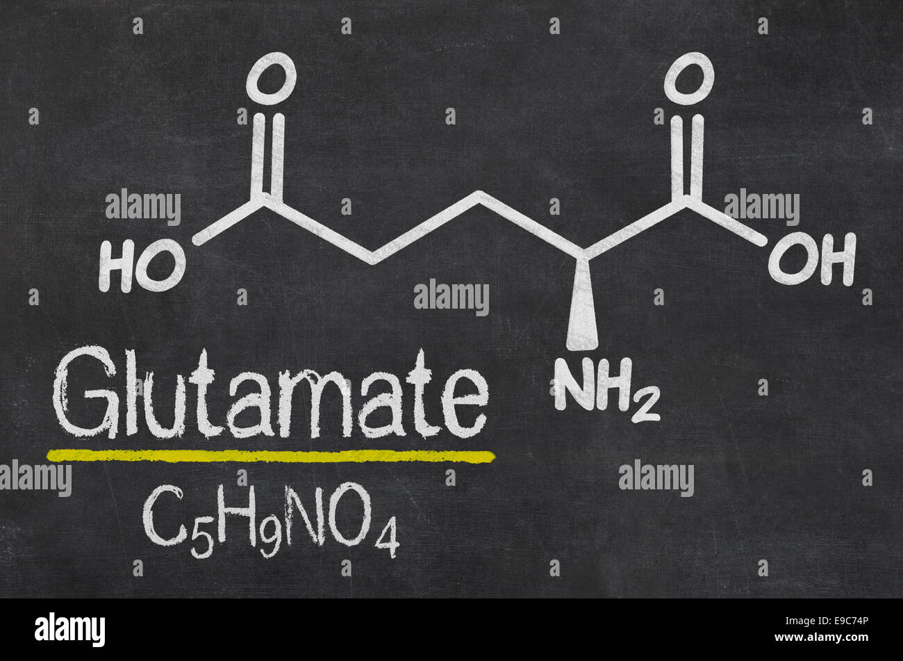 Blackboard with the chemical formula of Glutamate Stock Photo - Alamy