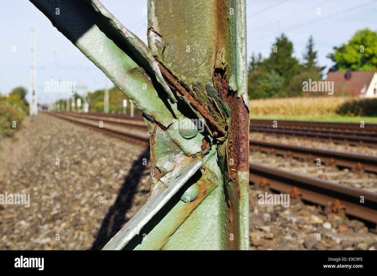 Detail of rusty railway power pole Stock Photo - Alamy