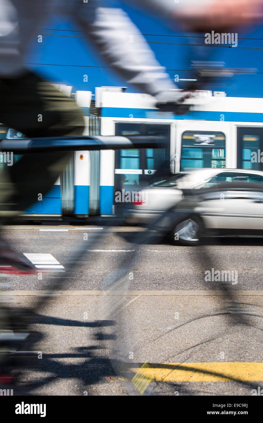 City transportation concept - commuting methods - on bike, by car, by ...