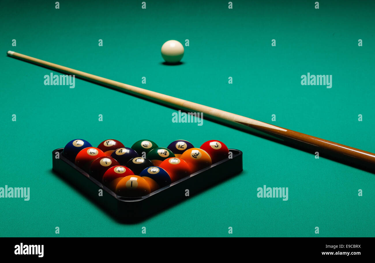 Billiard balls in a pool table Stock Photo - Alamy